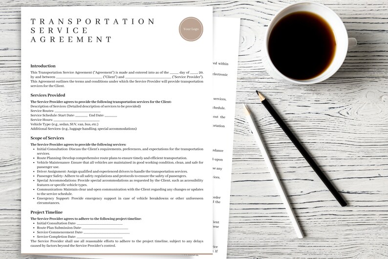 Transportation Service Agreement Template Professional Contract for ...
