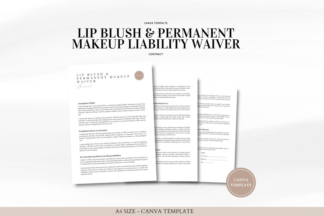 Lip Blush & Permanent Makeup Liability Waiver Agreement Canva Template ...