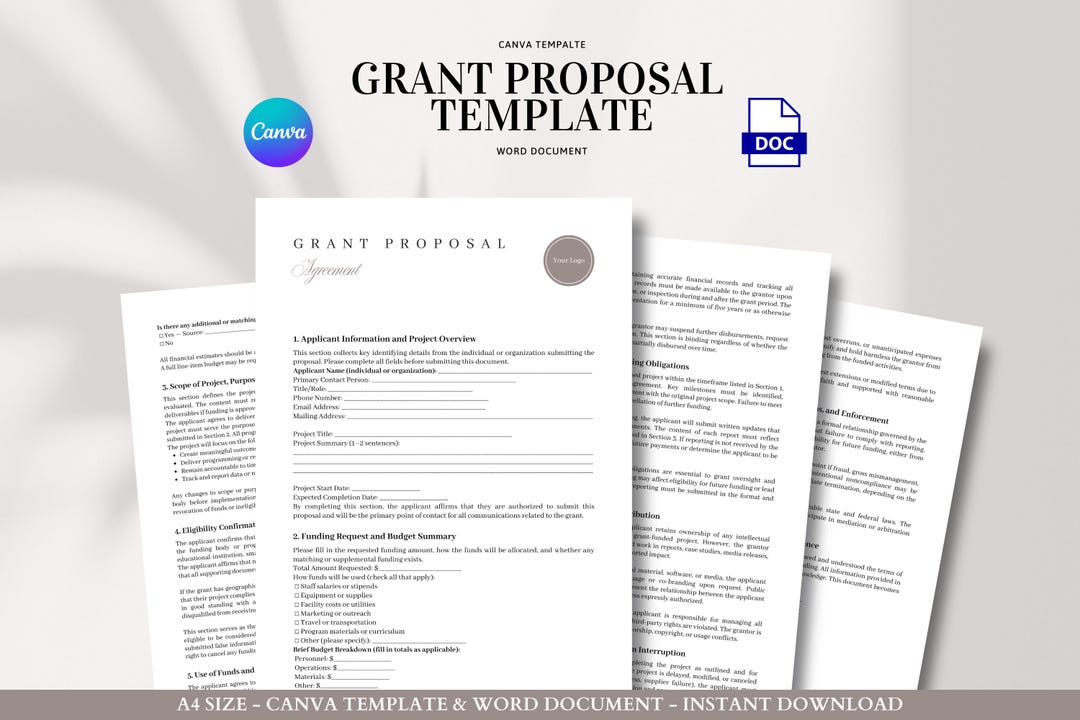 Grant Proposal Template Editable Funding Application Contract Project ...
