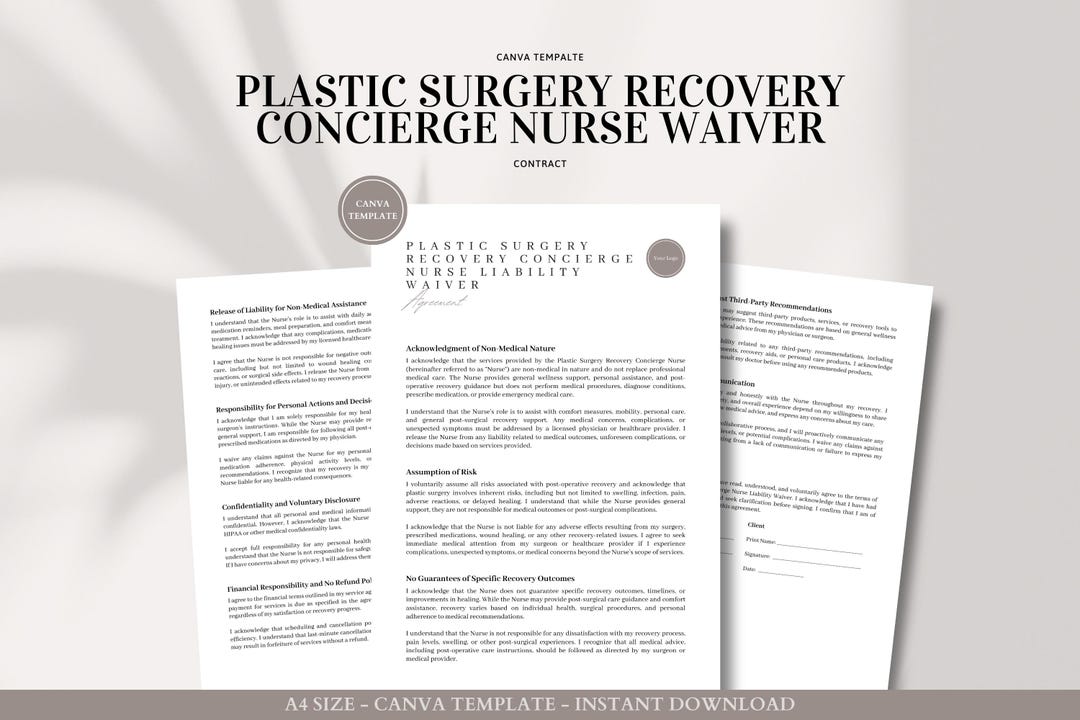 Plastic Surgery Recovery Concierge Nurse Liability Waiver Canva ...