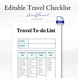 Editable Travel To-do List Template Word Document Plan Your Trip With ...