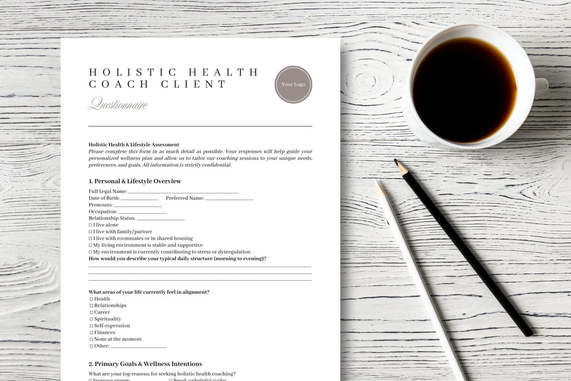 Holistic Health Coach Client Intake Form Canva and Word Template for ...