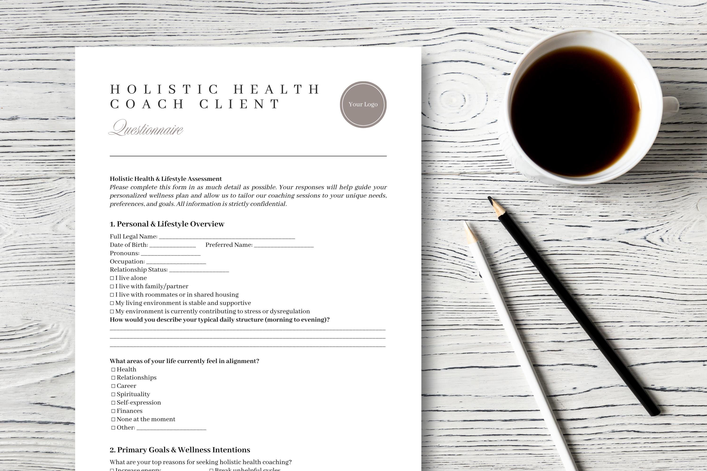 Holistic Health Coach Client Intake Form Canva and Word Template for ...
