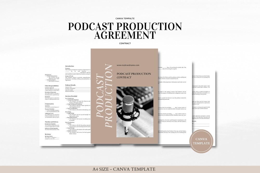 Plantilla Canva para contrato de producción de podcast: profesional y ...