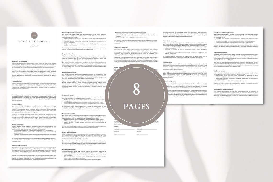 Love Agreement Contract Template | Editable Relationship Commitment ...