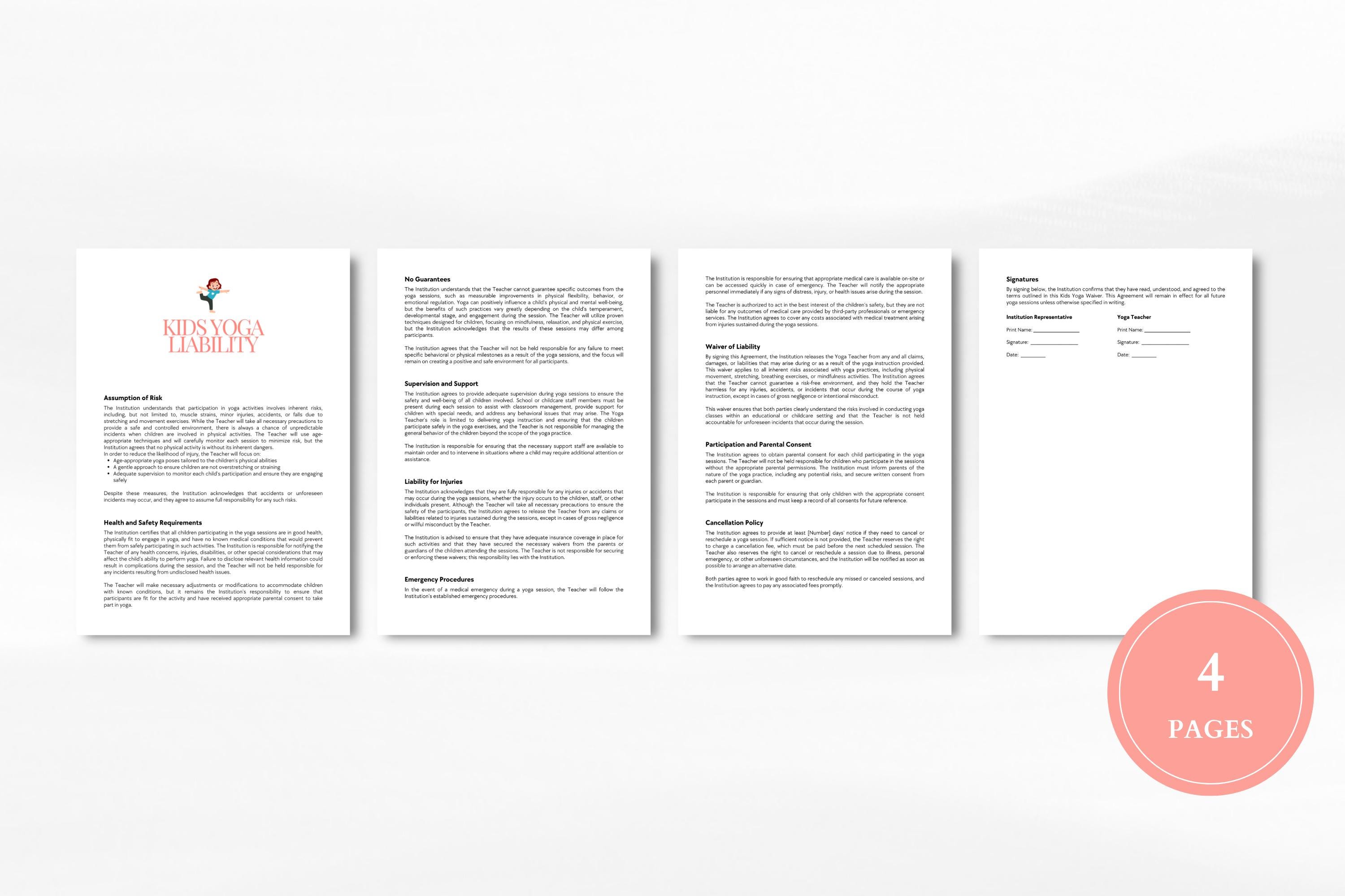 Kids Yoga Waiver Template | Liability Release Form for Schools ...