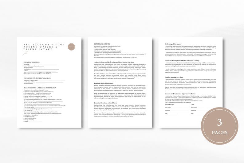 Reflexology & Foot Zoning Liability Waiver Canva Template | Client Intake Form | Holistic ...