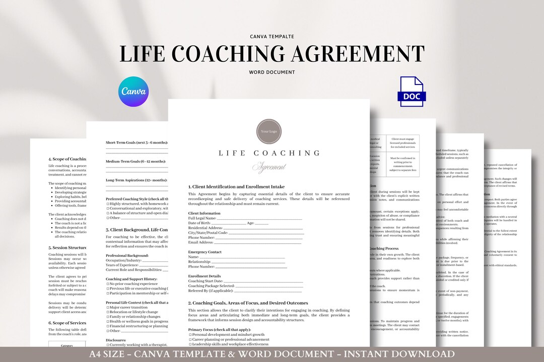 Life Coaching Agreement Template for Coaches, Mentors, and Personal ...