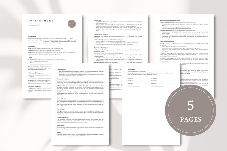 Consignment Agreement Template Editable Sales Contract for Boutique ...