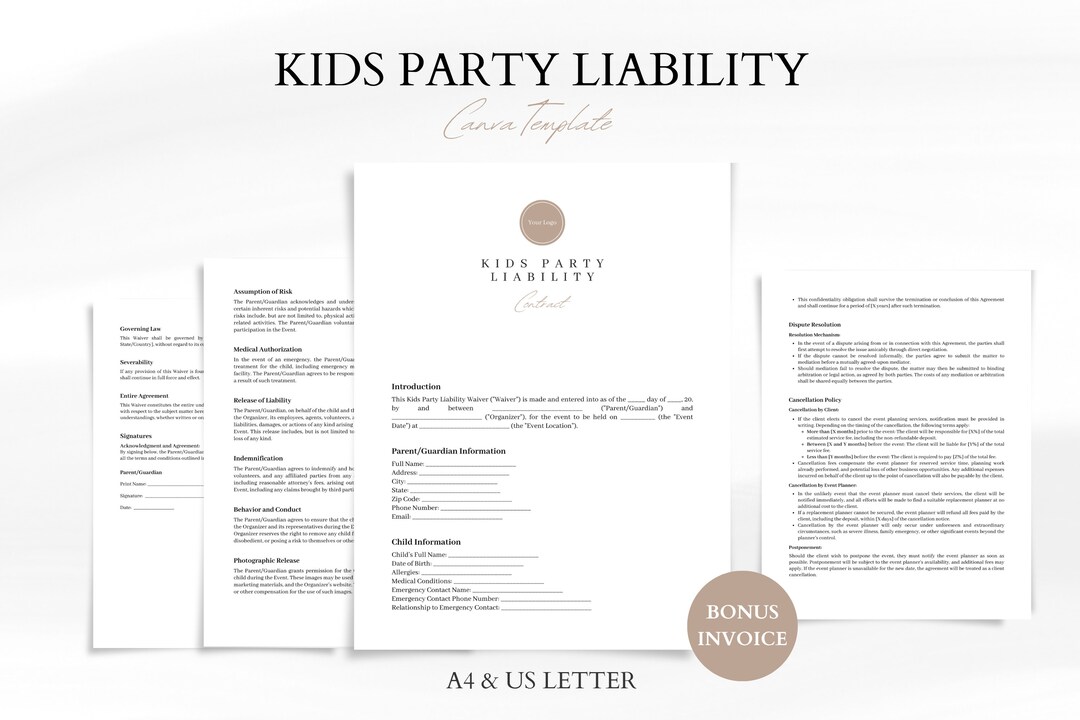 Kids Party Liability Waiver Template Professional Legal Document for ...