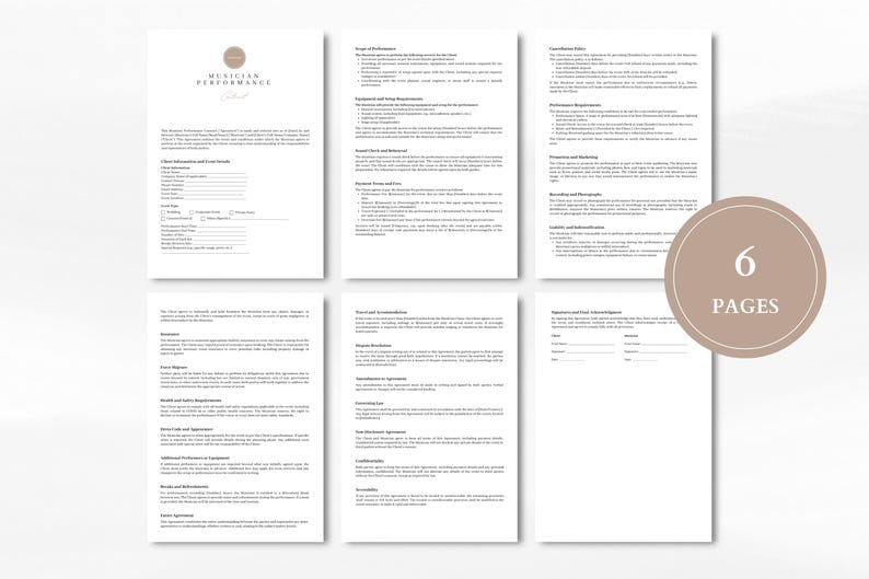 Musician Performance Contract Canva Template | Editable Canva Template ...