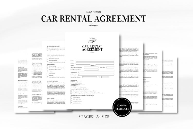 Complete Car Rental Agreement Template | Editable Vehicle Hire Contract ...