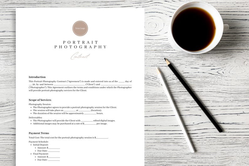 Professional Portrait Photography Contract Template Editable ...