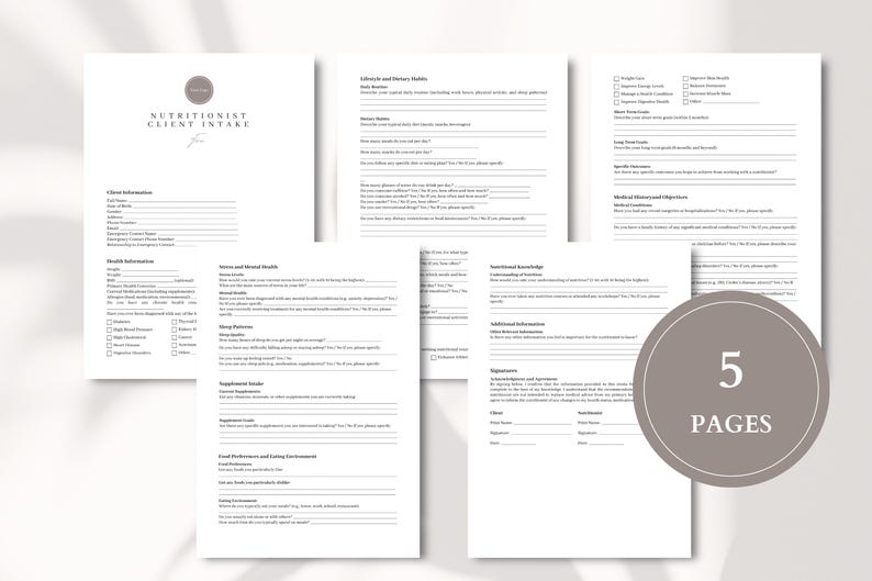 Nutritionist Client Intake Form - Professional Template for Nutritional ...
