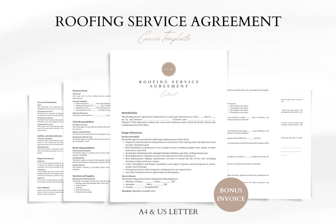Roofing Service Agreement Template Professional Contract for Residential and Commercial Roof ...
