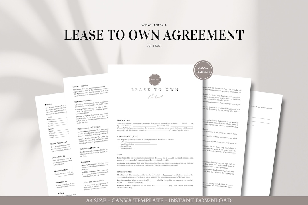 Lease to Own Agreement Canva Template - Professional Contract for ...