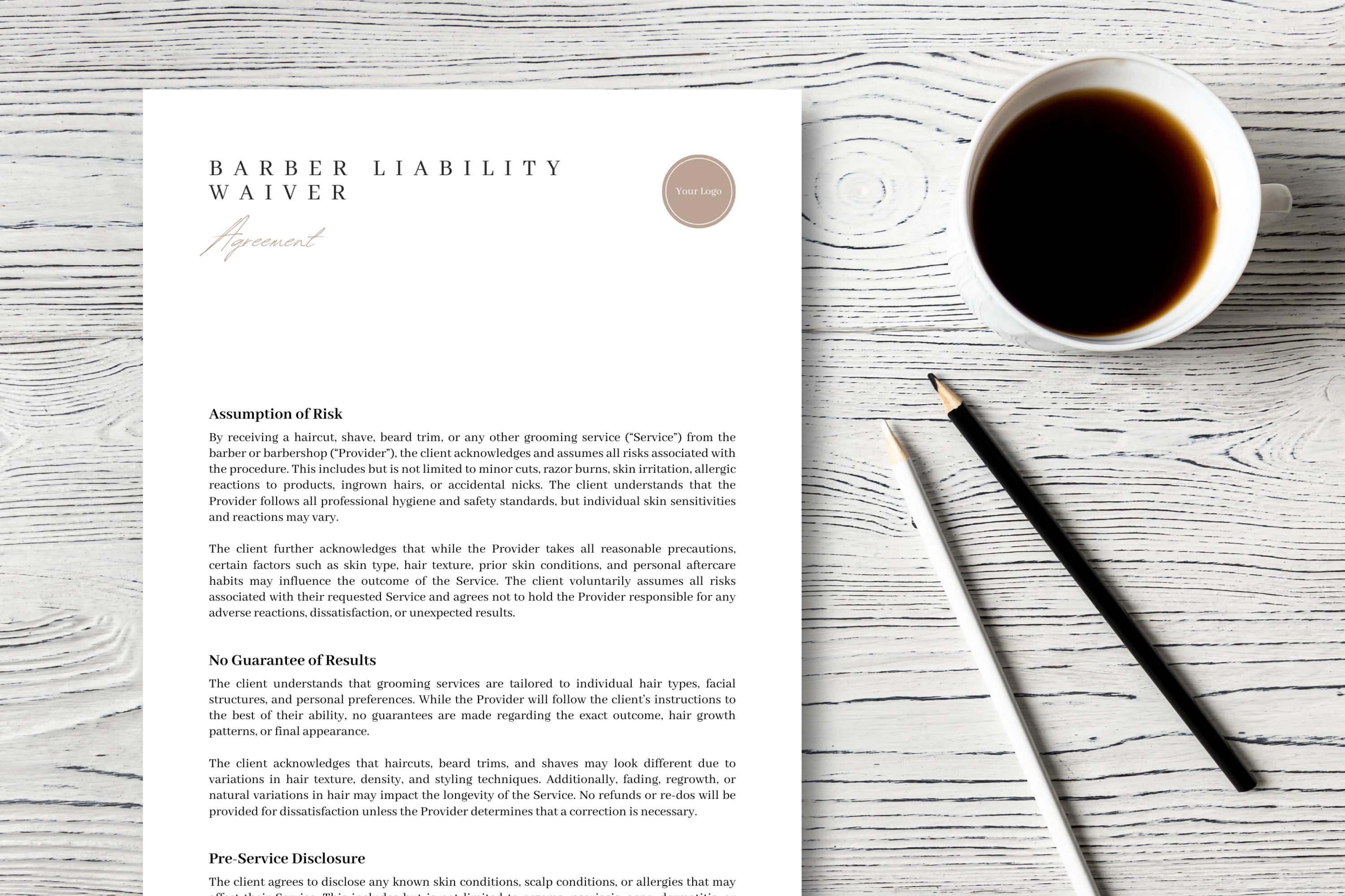 Barber Liability Waiver Canva Template | Client Consent & Grooming ...