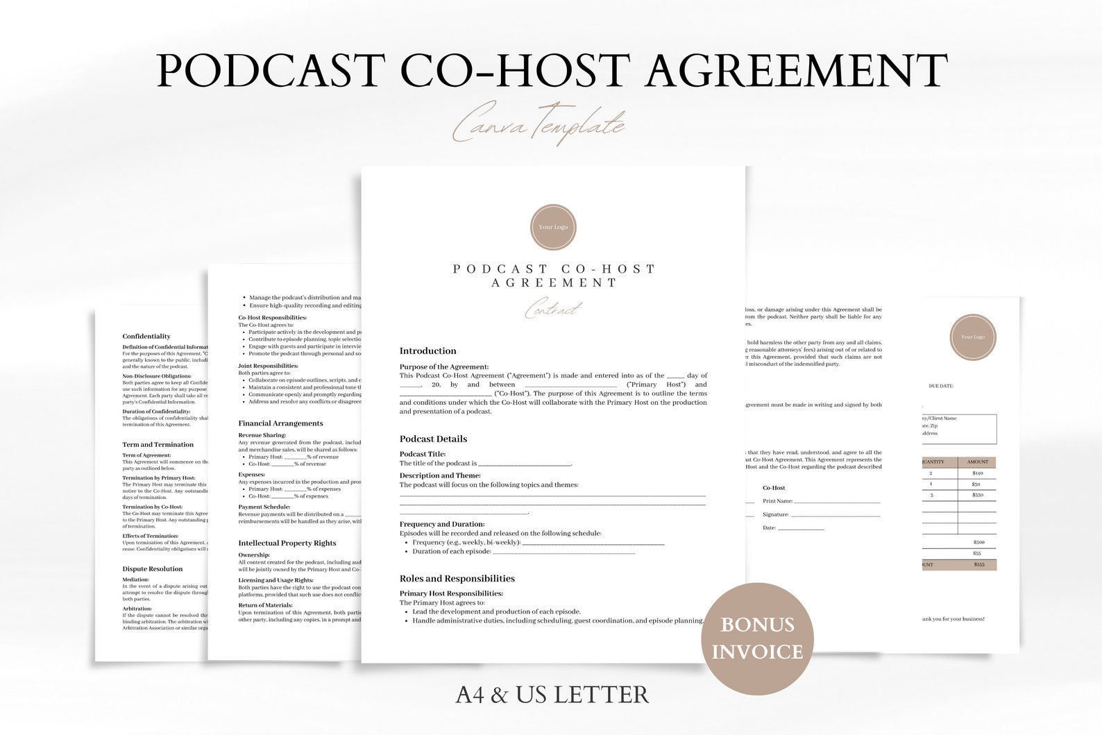 Podcast Co-host Agreement Professional and Customizable Digital ...