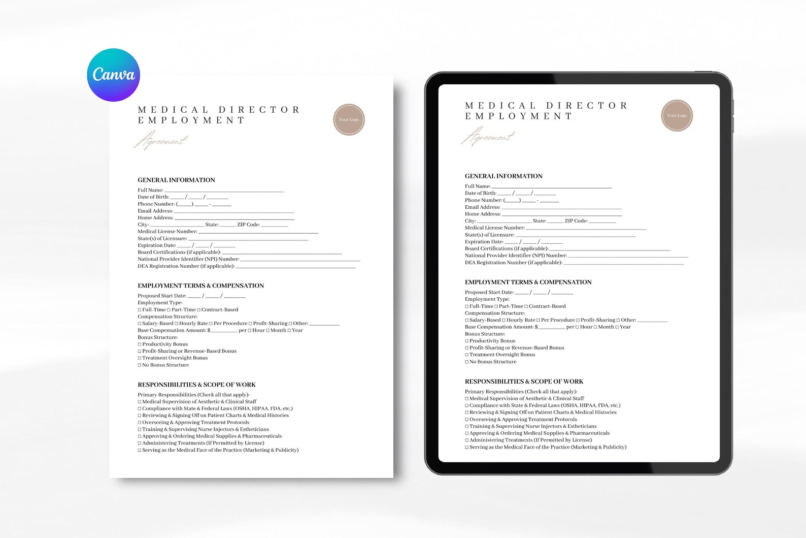 Medical Director Employment Agreement Canva Template | Med Spa Hiring ...