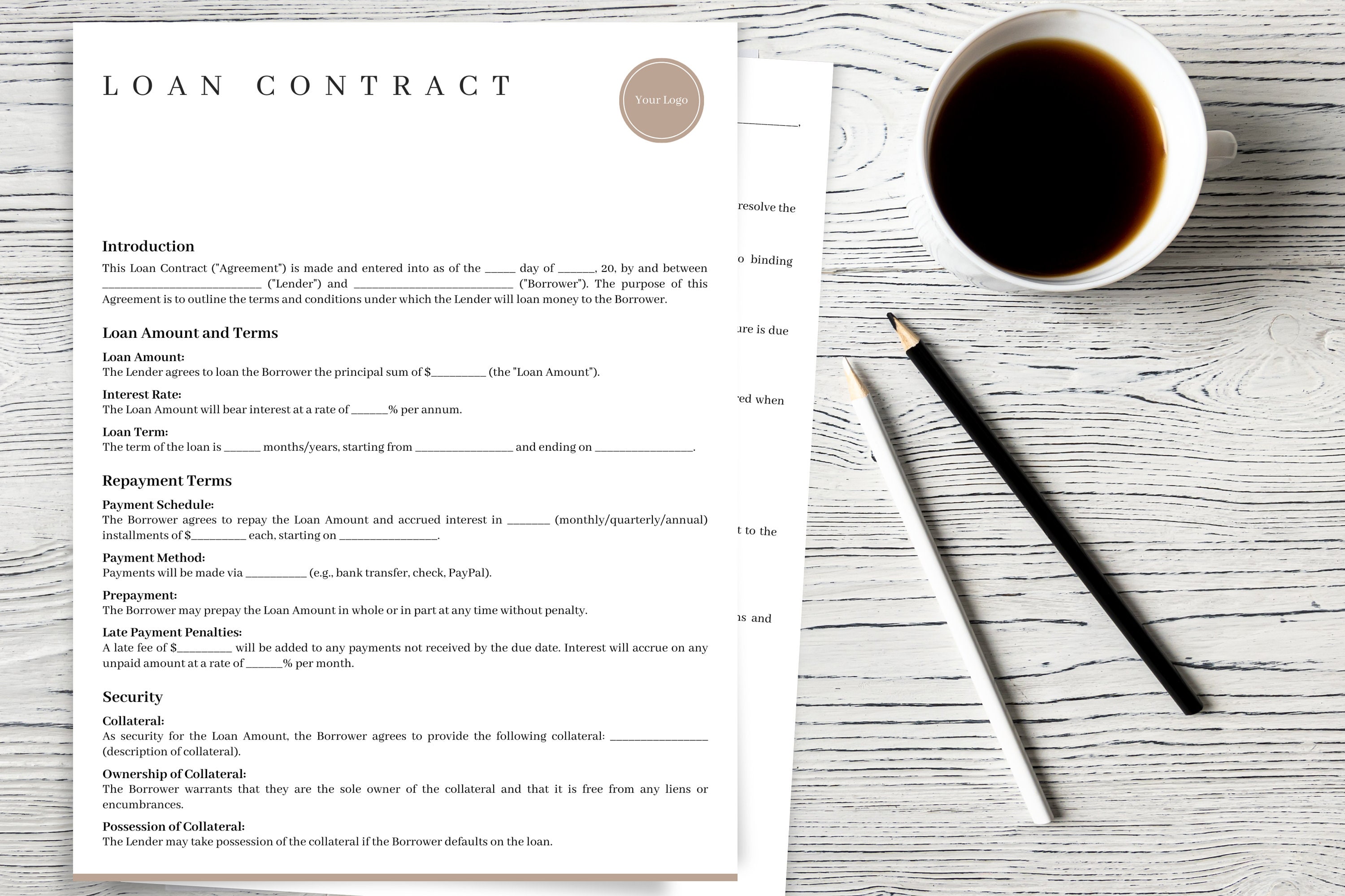 Loan Contract Template Instant Digital Download for Easy, Customizable ...