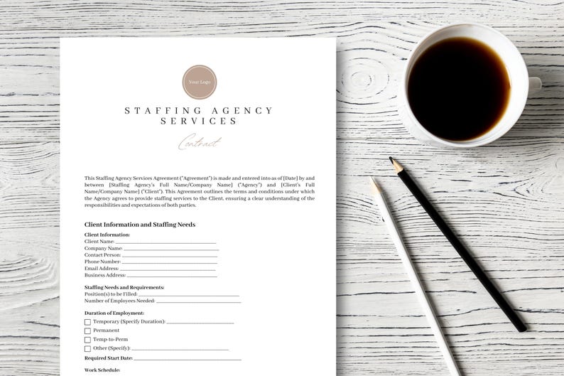 Staffing Agency Contract Template | Editable Canva Template ...