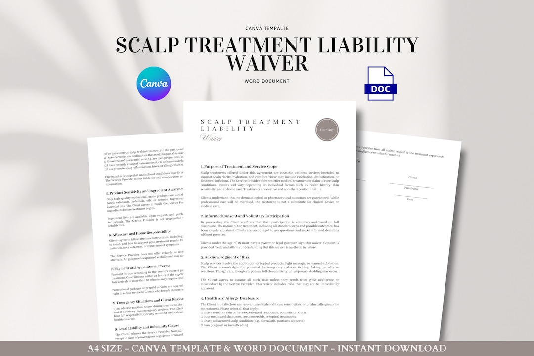 Scalp Treatment Liability Waiver Form Canva and Word Template for Hair ...