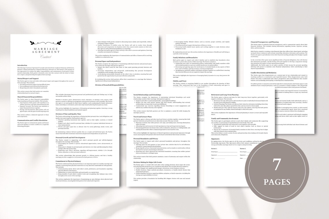 Marriage Contract Agreement Template Relationship Partnership Document ...