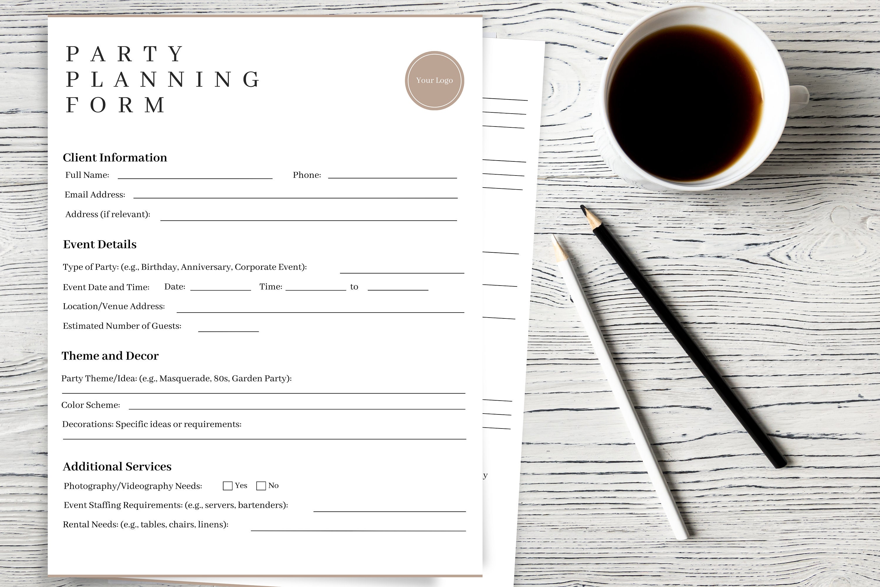 Party Planning Form and Bonus Invoice Template Customizable Canva ...