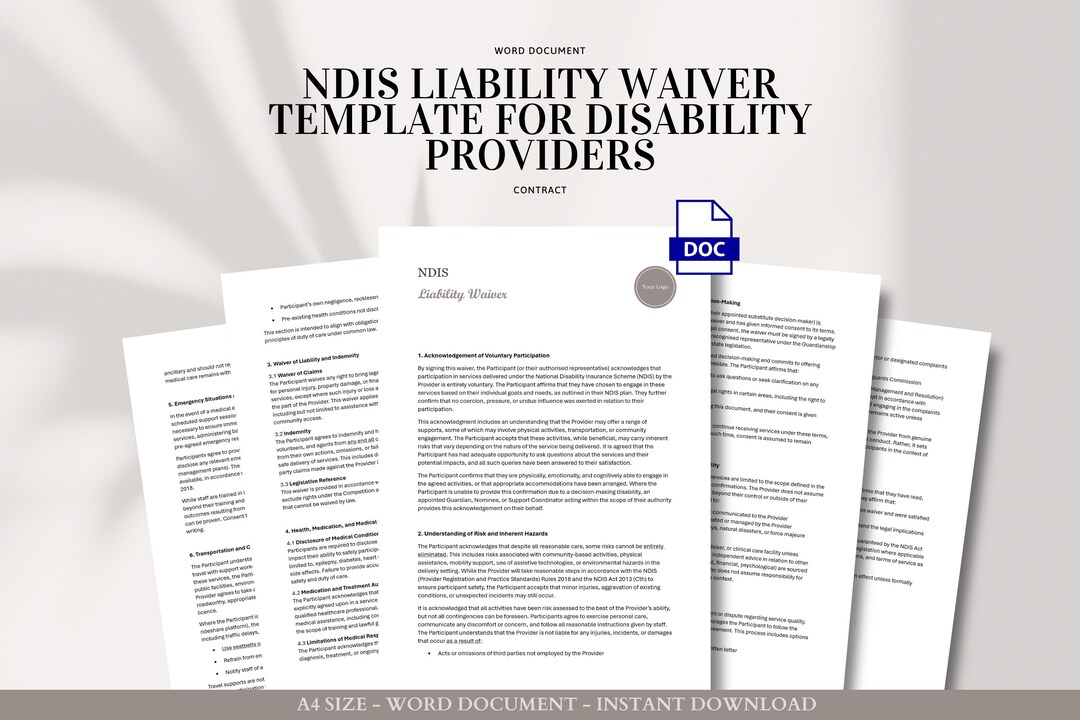 NDIS Liability Waiver Template for Disability Providers | Editable ...
