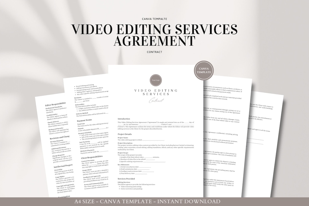 Video Editing Services Agreement Canva Template - Comprehensive ...