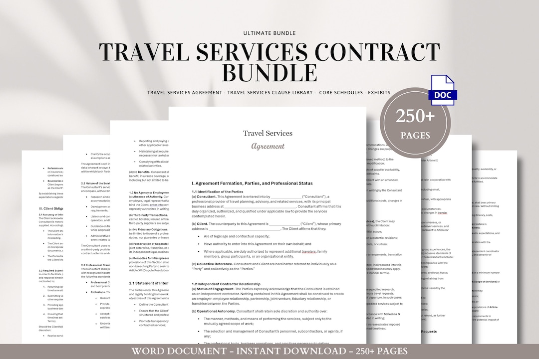 Travel Services Contract Bundle | Travel Consultant & Agency Agreement ...
