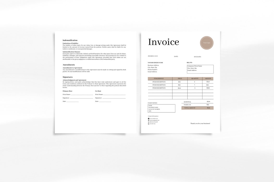 Podcast Co-host Agreement Professional and Customizable Digital ...