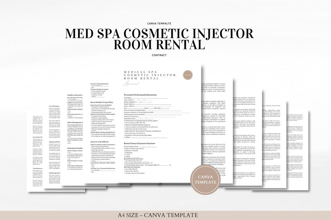 Medical Spa Cosmetic Injector Room Rental Intake Form | Aesthetic ...