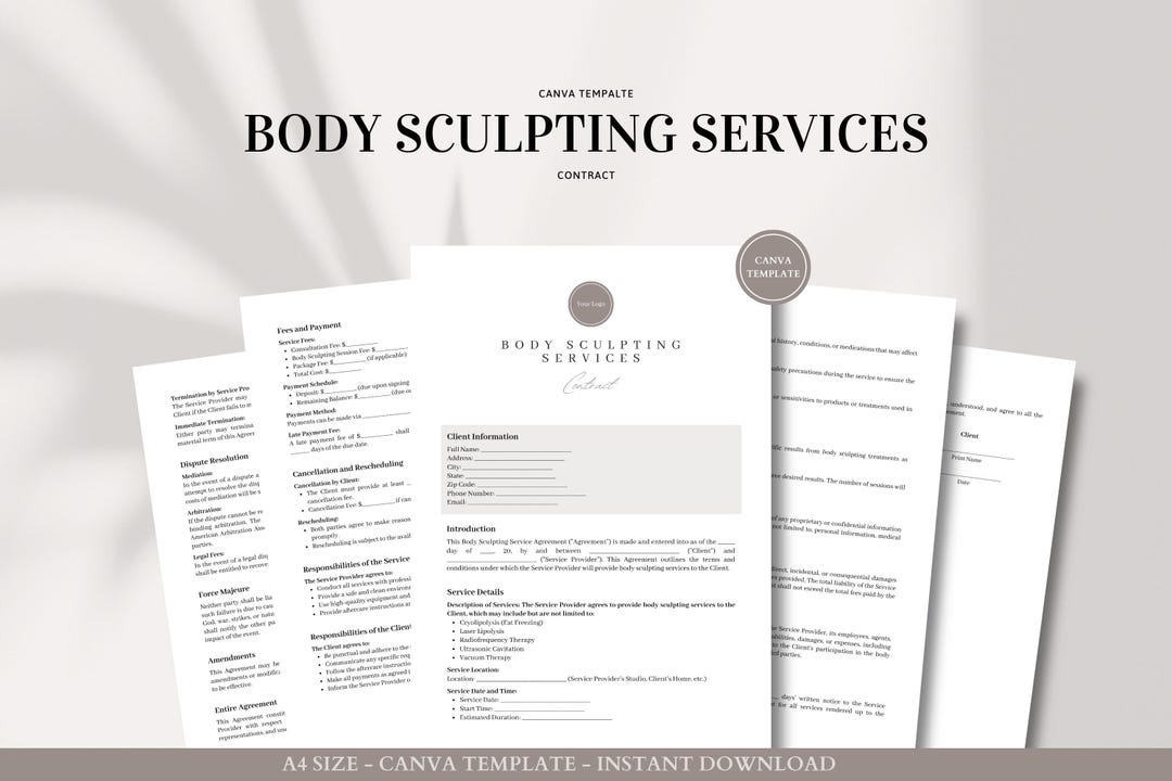 Body Sculpting Service Agreement Canva Template - Professional Contract ...