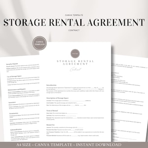 Storage Rental Agreement Template - Canva Editable Digital Download ...
