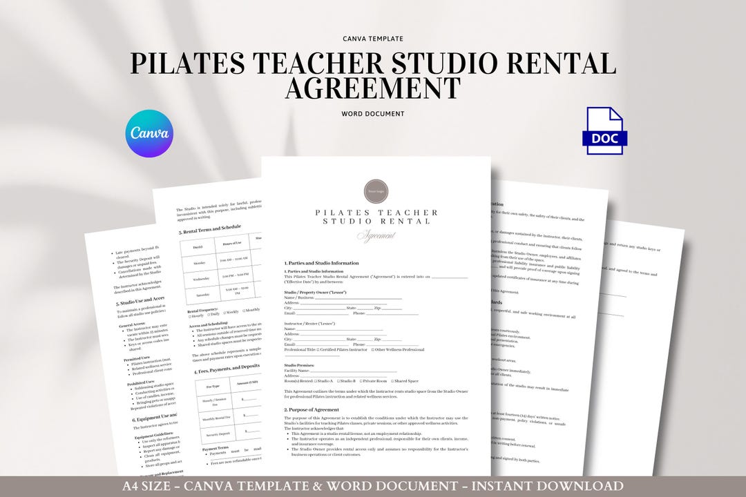 Pilates Teacher Studio Rental Agreement Template | Independent ...