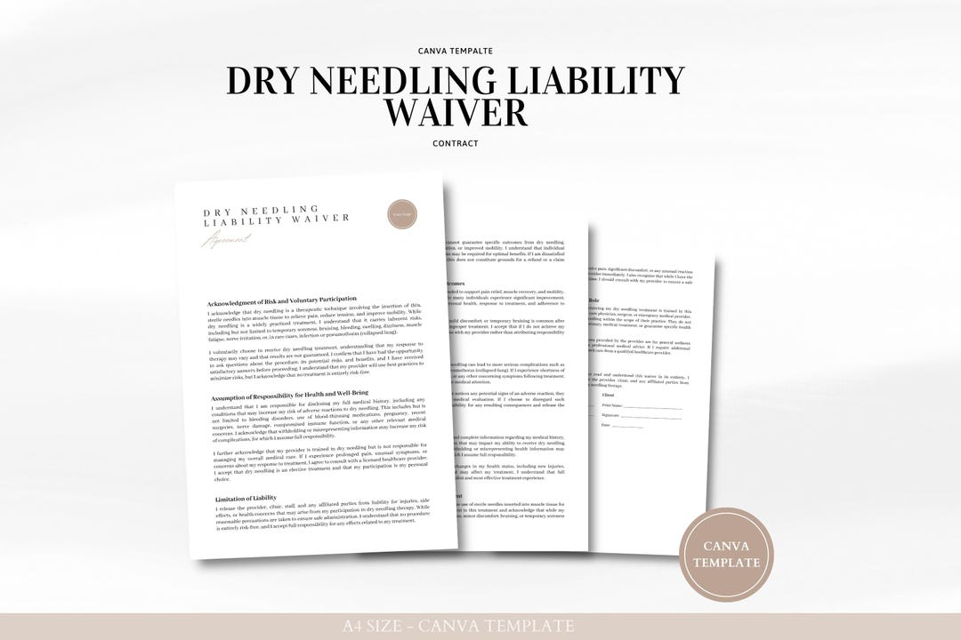 Dry Needling Liability Waiver Canva Template | Client Consent Form for ...