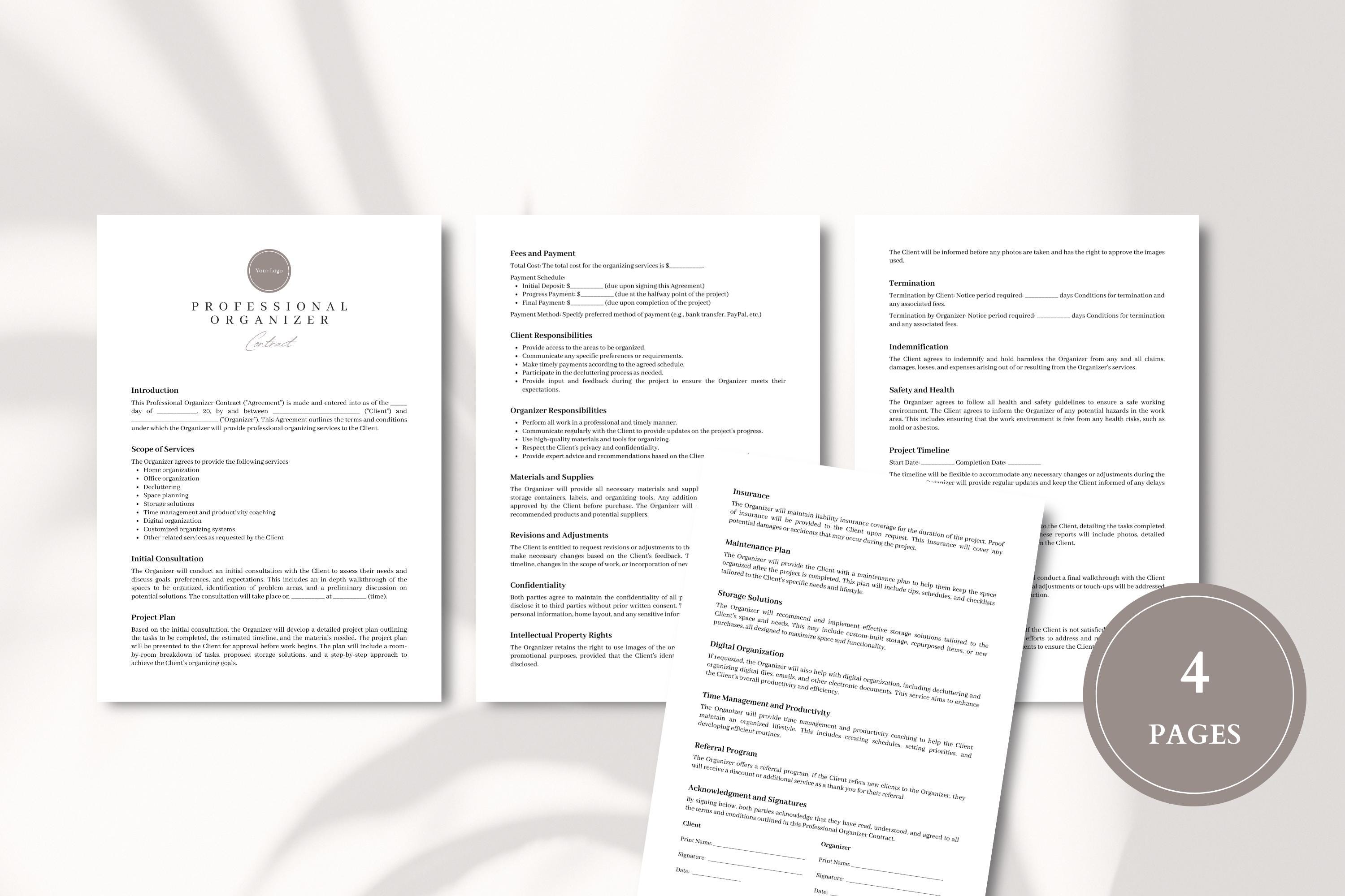 Professional Organizer Contract Canva Template | Customizable Home and ...