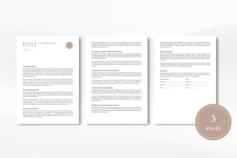 Barber Liability Waiver Canva Template | Client Consent & Grooming ...
