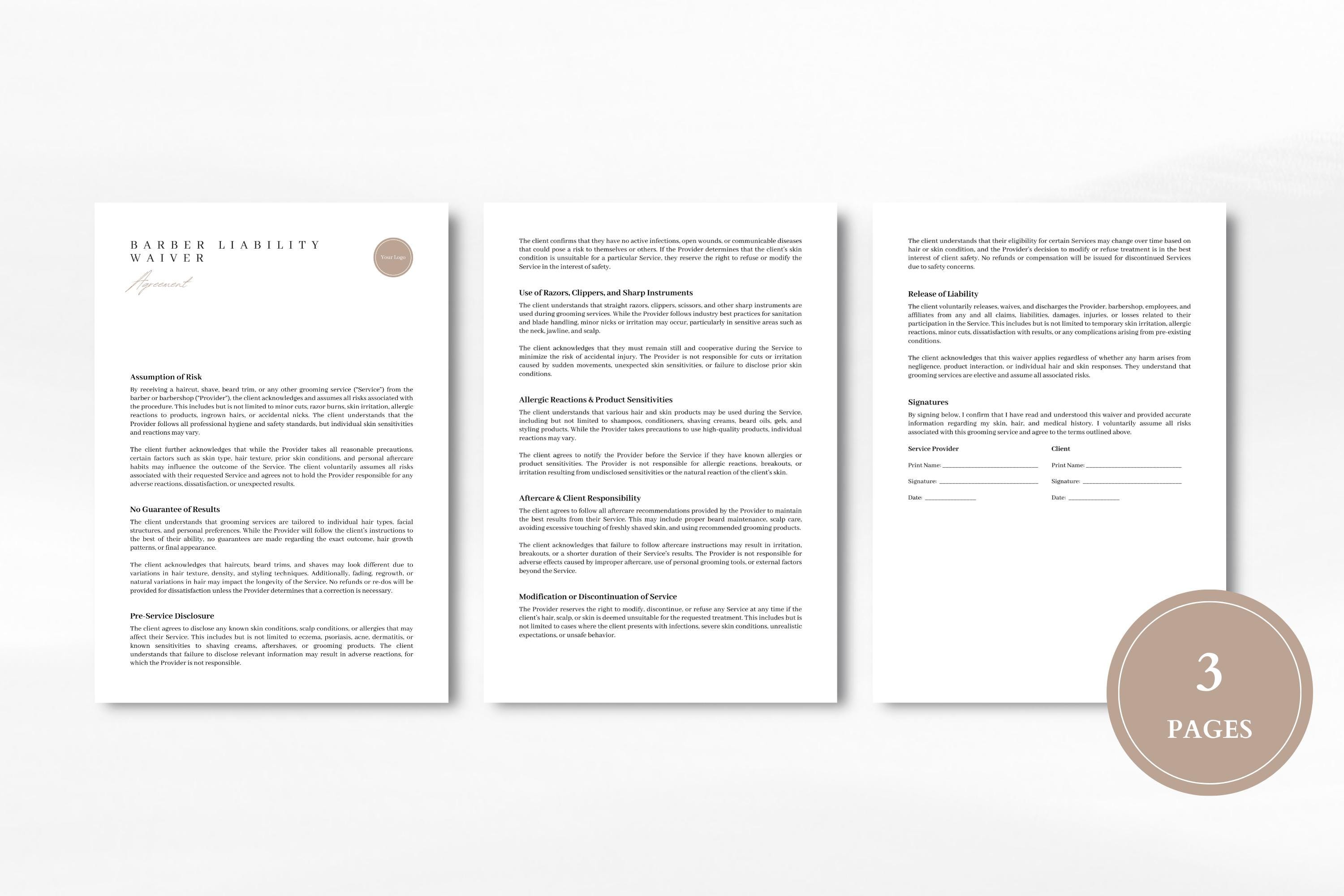 Barber Liability Waiver Canva Template | Client Consent & Grooming ...