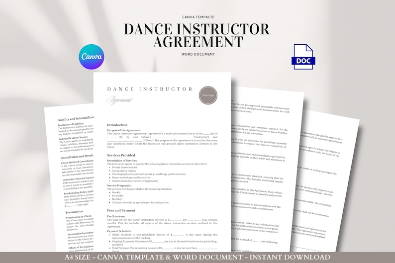 Dance Instructor Contract Template Private Lessons Group Classes ...