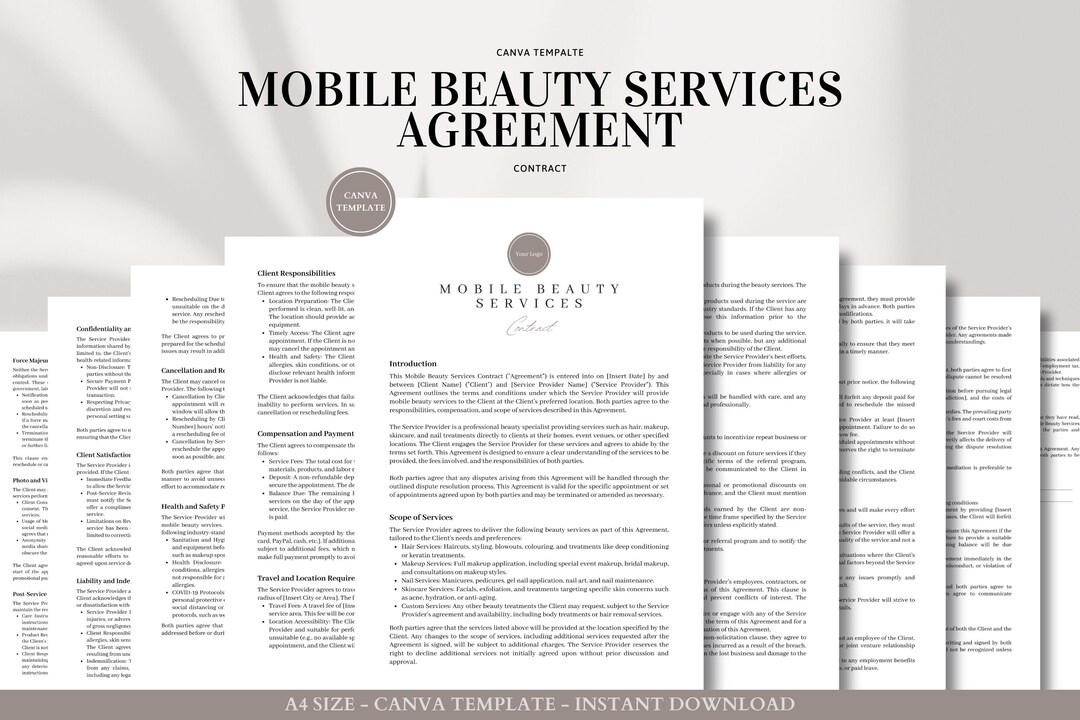 Mobile Beauty Services Contract | Comprehensive Agreement for Hair ...