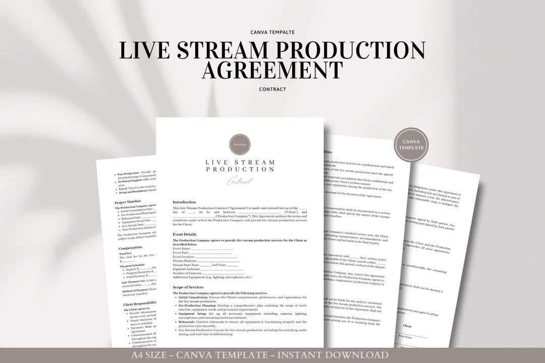 Live Stream Production Contract Canva Template - Professional Agreement ...