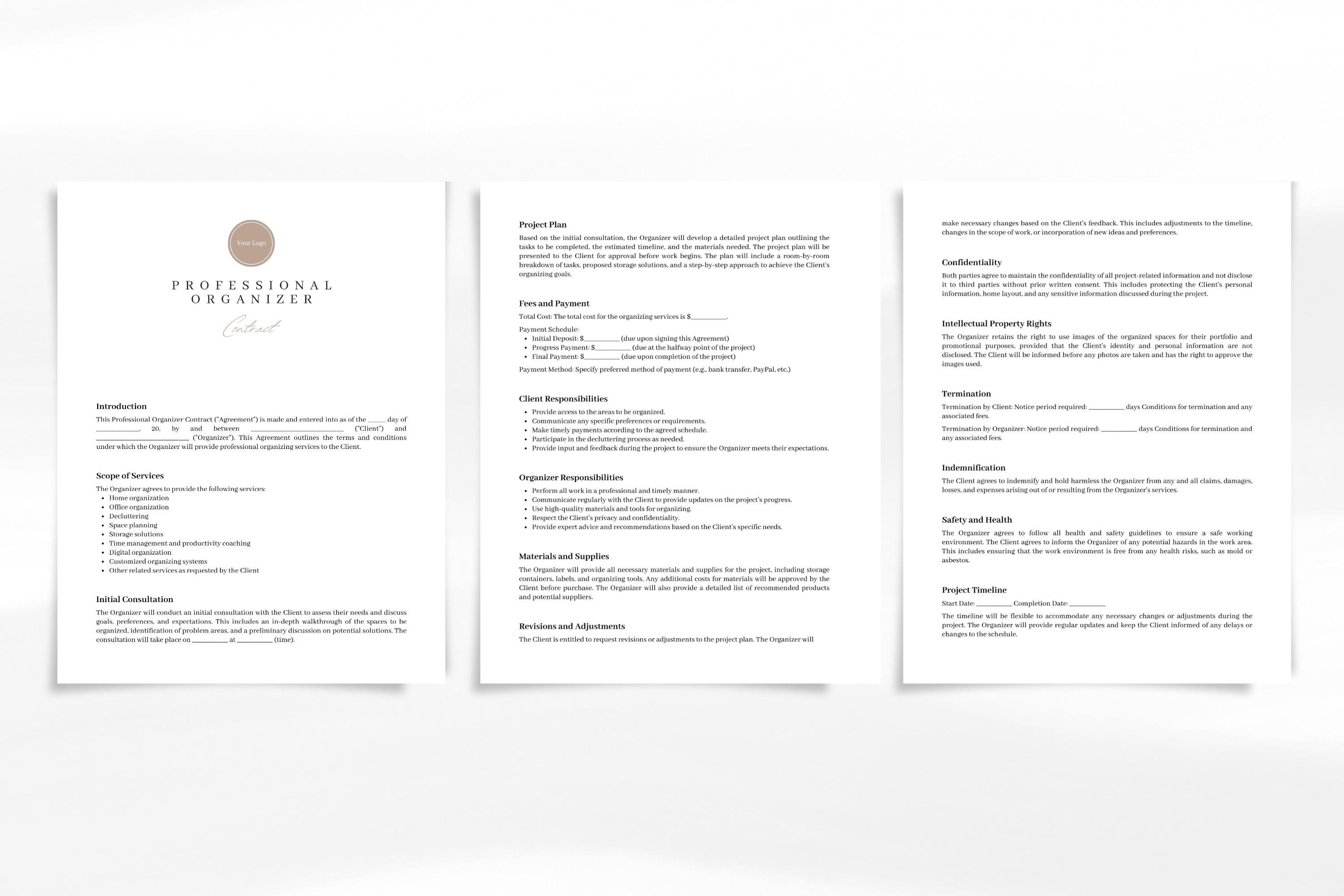 Professional Organizer Contract Template Customizable Home and Office ...