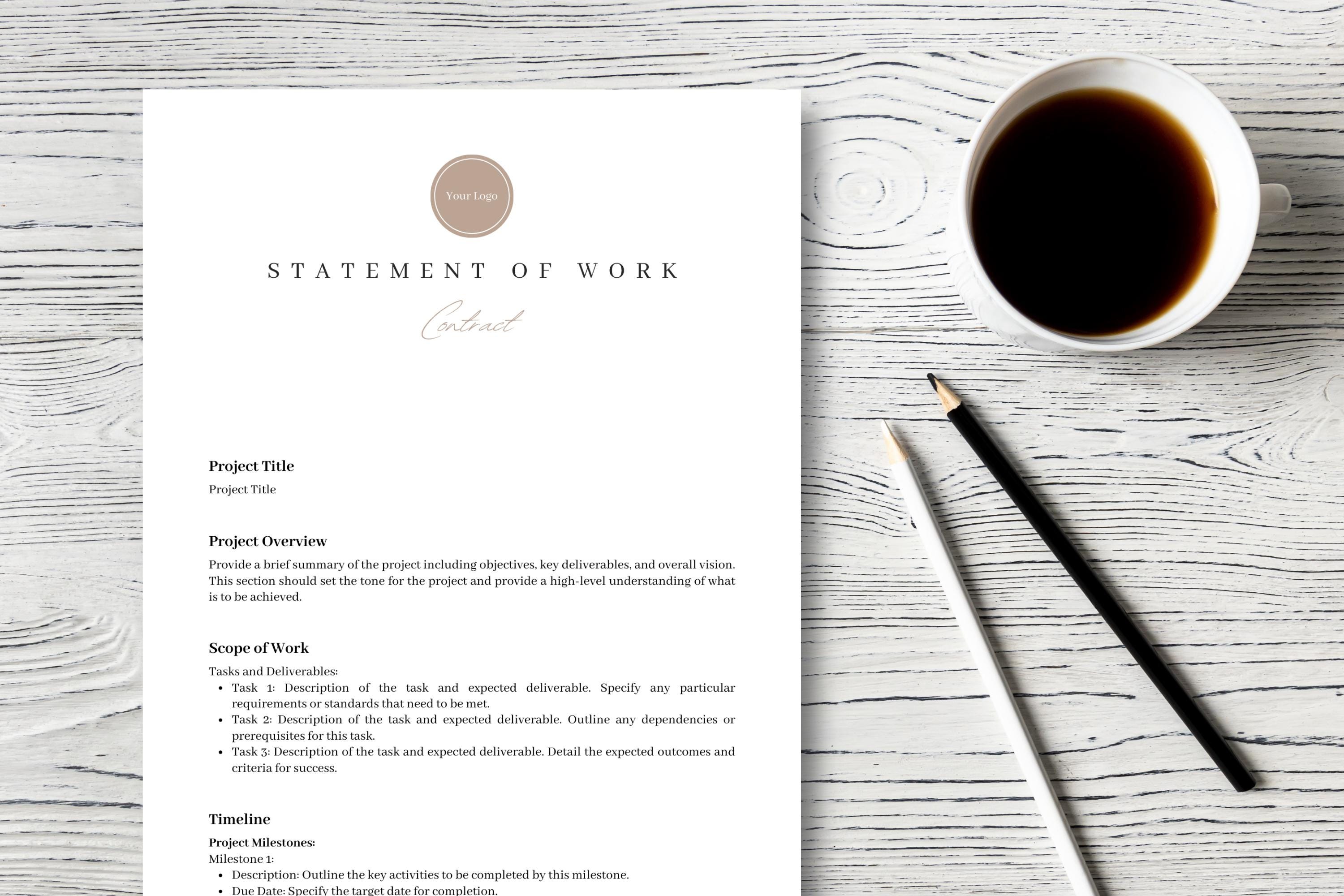 Statement of Work (SOW) Template for Freelancers - Professional and ...
