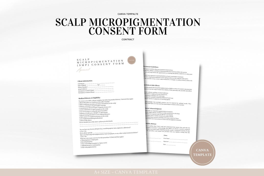 Scalp Micropigmentation Consent Form Canva Template | SMP Client Waiver ...