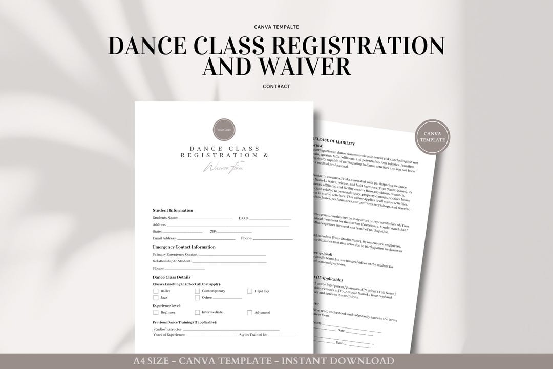 Dance Class Registration and Waiver Form Template - Customizable Canva ...