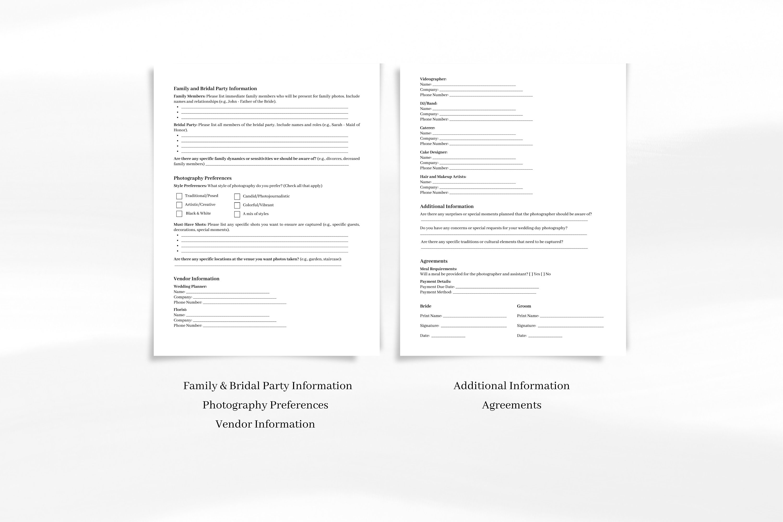 Wedding Photography Questionnaire Detailed Pre-wedding Form for Couples ...