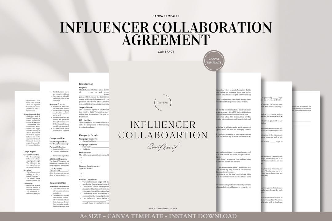 Modelo de contrato de colaboração de influenciador Canva - Profissional ...