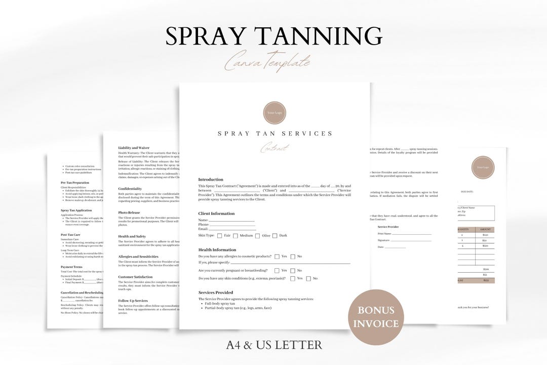 Spray Tan Contract Template Customizable Client Agreement for Tanning ...